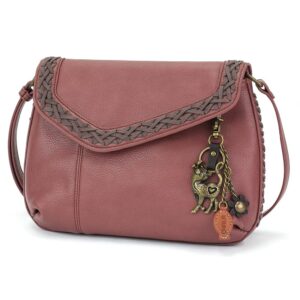 braided boho crossbody -slim cat - berry