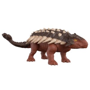 mattel jurassic world dominion roar strikers dinosaur action figure with roaring sound & attack action, ankylosaurus dino toy includes digital play