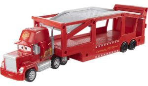 mattel disney and pixar cars mack hauler, 13-inch toy transporter truck with ramp & carry storage for 12 vehicles