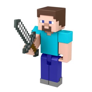 minecraft steve action figure, 3.25-in, with 1 build-a-portal piece & 1 accessory, building toy inspired by video game, collectible gift for fans & kids ages 6 years & older