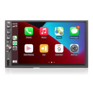 double din car stereo compatible with wireless carplay/android auto ips touchscreen car stereo with bluetooth/mirror link/hands-free calling/fm/am/eq