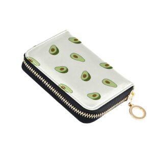 seamless green avocado with brown seed background credit card coin wallet, key change organizer zipper purse compact clutch pouch pocket, rfid blocking women leather card holder