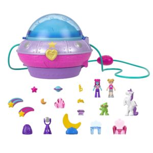 polly pocket dolls and accessories, compact with 2 micro dolls, 15 toy pieces and 1 fashion piece, double play space​​​