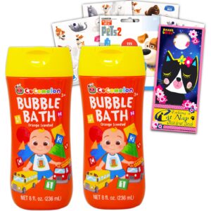 cocomelon bathroom set for kids, toddlers ~ 4 pc cocomelon accessories bundle with bubble bath, stickers and more (cocomelon bath supplies)