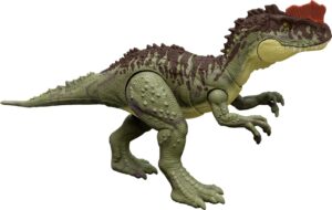 mattel jurassic world dominion massive action dinosaur figure, yangchuanosaurus dino toy with attack motion, plus downloadable app & ar