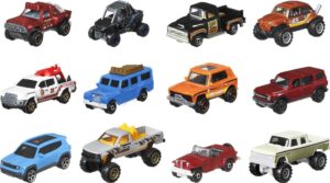 matchbox adventure variety pack of 12 die-cast 1:64 scale trucks, off-road cars & suvs, rescue vehicles & jeeps, toy for kids 3 years old & older