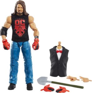 mattel ​aj styles wrestlemania elite collection action figure with entrance shirt & vince mcmahon build-a-figure pieces, 6-in / 15.24-cm posable collectible gift for fans ages 8 years old & up