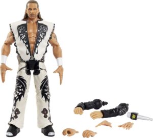 wwe shawn michaels wrestlemania elite collection action figure with entrance attire & vince mcmahon build-a-figure pieces, 6-in posable collectible gift for wwe fans ages 8 years old & up