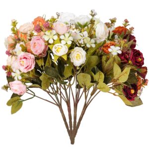 rimimore artificial rose flowers bulks 4 branch 40 heads silk real looking fake roses for diy faux wedding bouquets, home floral arrangement, outdoor garden baby shower centerpieces