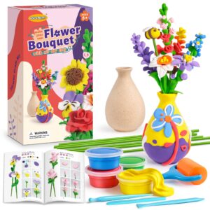 drama planet flower craft kit for kids, make your own flower bouquet with air dry clay, arrange clay flowers & create personalized art, great gifts for girls