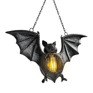 halloween simulation bat led lantern, vintage style flameless bat pendant lantern, resin halloween hanging ornament for home garden porch decoration