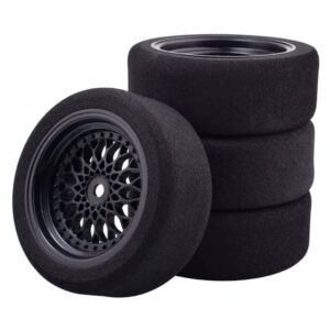 shaluoman 4pcs 1/10 on-road foam tires& 2080-3mm wheel rims 12mm hex for hsp hpi rc racing car toy, black