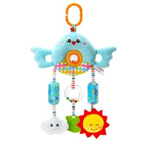 d-kingchy baby car seat stroller toys hanging animal plush toys soft teething rattle toys newborn crib bed around stuffed toy with wind bell, teether, rattle sound, ring for 0-3 years old (bird)