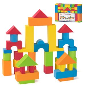 unih building blocks for toddlers 1-3, foam blocks toys soft blocks toys set for 1 2 3 4 year old boy girls (46pcs)