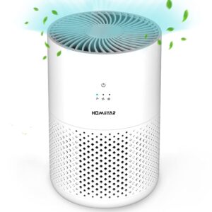 air purifiers for bedroom, homiiyar hepa air purifier with 3-stage filtration for pet dander, smoke, dust, air cleaner with fragrance sponge, air purifiers for pets, home, office(white), gifts