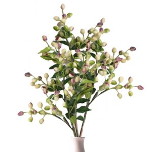 lavenor 3pcs artificial olive leaves with fruit 15" faux olive branches artificial plants greenery for vases home office indoor outside decor (purple)