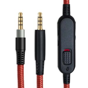 mjkor replacement audio aux cable compatible with hyperx cloud mix and cloud alpha gaming headset, inline mute and volume control(no inline mic, red)