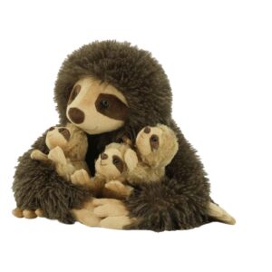 yohaki sloth plush animal, 11.02" cute stuffed sloth with 3 baby sloths, easter stuffed sloth animal, washable plush toys, cute three toed sloth birthday gifts for kids boys and girls, brown