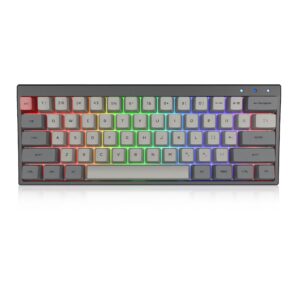 ractous rtk61bp 60% wireless mechanical gaming keyboard,rgb blacklit pbt sublimation keycaps 61keys bluetooth5.1/wried gaming keyboard for pc/mac gamers,hot-swap gateron optical brown switch-black