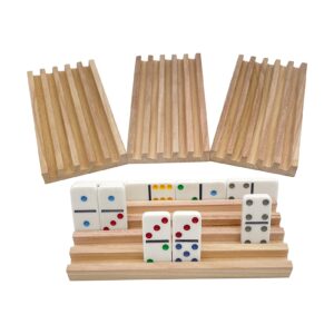 sutimshe natural wood domino racks, domino tiles holders,domino trays set of 4 for mexican train chickenfoot and other dominoes games