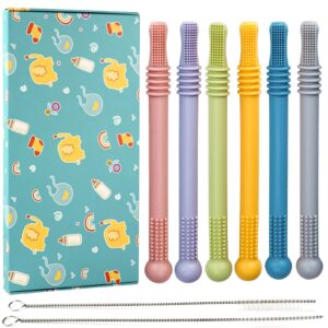 baby teething toys sensory toys for autistic adhd, spd, oral motor children, teething straws sticks, baby boy girl gitfs package for 3 6 12 36 months baby teether