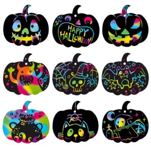 waahome halloween thanksgiving scratch art crafts for kids 24pcs pumpkin rainbow scratch art paper for kids school classroom game diy crafts halloween thanksgiving fall party decorations favors