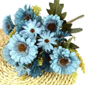 kzee artificial flowers artificial sunflower chrysanthemum flowers bouquet, wedding party living room home garden diy decoration indoors (color : blue)