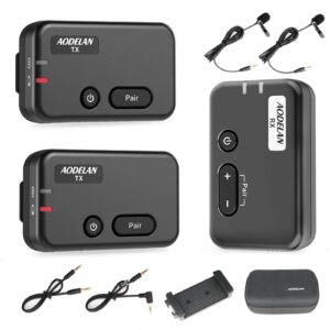 aodelan wireless microphone lavalier system with 2 transmitters, 1 receiver, for cameras, camcorders, ios, android smartphones, youtube facebook vlogging