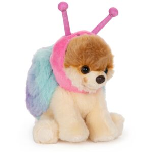 gund boo, the world’s cutest dog, itty bitty boo snail #60, stuffed animal plushie, spring decor, pink and blue, 5”