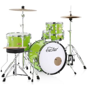 eastar 4 drum 2 cymbal drum set for adults, 18'' complete drum kit for intermediate drum play, green (eds-540gn)