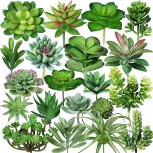 winlyn 20 pcs assorted artificial succulents plants unpotted small green cactus echeveria air plant picks fake succulents bulk for succulent garden wreath floral arrangement indoor outdoor home decor