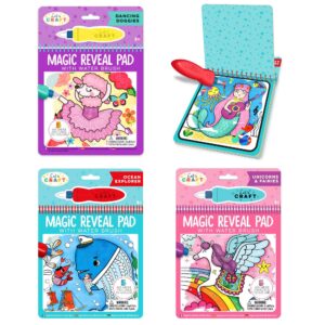 bright stripes let's craft magic reveal pad no mess water coloring book kids arts and crafts fun painting learning activities book 3 pack with refillable brush, children’s travel toys, whimsical art