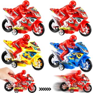 civaner 4 pieces motorcycle toys set miniature motorbike toys plastic friction motorcycles push and go friction powered toy motorbikes for birthday party favors supplies cake toppers, random colors