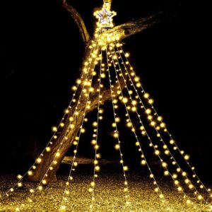 joiedomi 345 led christmas decoration star lights, 11.5ft 8 lighting modes decorative tree lights with topper star for christmas tree, party wedding garden yard patio xmas outdoor décor(warm whit)