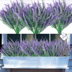 lzxd 12 bundles artificial lavender flowers,flocked plastic lavender bundle,fake grasses plants for indoor outdoor home kitchen office table decoration garden porch window box decorating