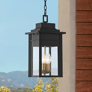 bransford farmhouse industrial outdoor hanging light fixture warm brass black 17 1/2" clear glass for exterior house porch patio outside deck garage yard garden driveway home - franklin iron works