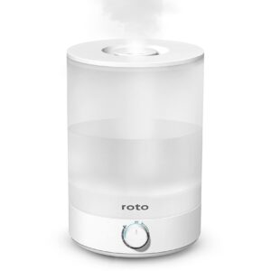 roto top fill humidifiers for bedroom, cool mist ultrasonic quiet humidifier with essential oil diffuser, last up to 22 hours, auto off, adjustable output mist & 360° rotation nozzle - 2.5l