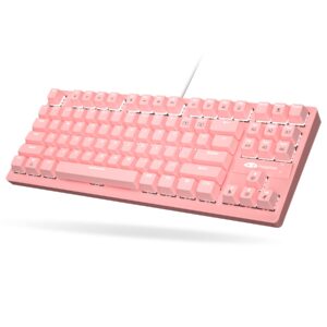 pink mechanical keyboard gamer gaming white backlit wired tkl 87 keys gaming keyboard with blue switch keyboard for pc gamer computer laptop/ps4/xbox/mac/windows(pink)