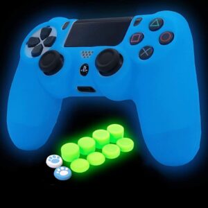 hlrao green anti-slip glow in the dark protective silicone cover skin grips compatible with ps5 controller,8 pcs thumb grips caps and 2 grips caps glow in the dark.