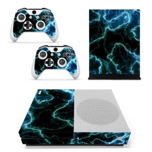 fottcz vinyl skin for xbox one slim console & controllers only, sticker decorate and protect equipment surface, cyan light