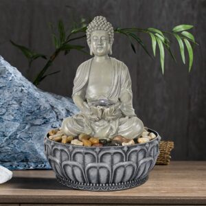 bbabe 11.4inches sitting buddha fountain, led indoor waterfall fountain fengshui meditation relaxing decor for home office