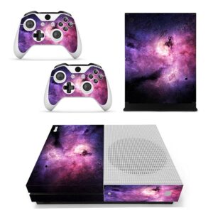 fottcz vinyl skin for xbox one slim console & controllers only, sticker decorate and protect equipment surface, purple nebula