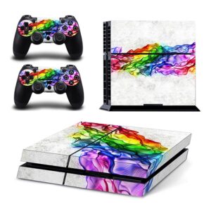 fottcz vinyl skin for ps4 console & controllers only, sticker decorate and protect equipment surface, rainbow watercolor