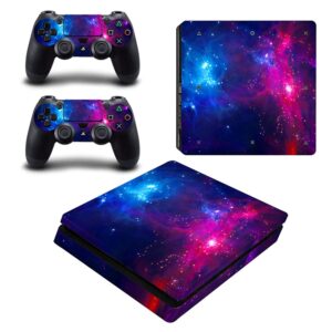 fottcz vinyl skin for ps4 slim console & controllers only, sticker decorate and protect equipment surface, double nebula