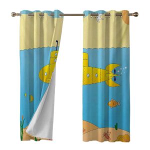 blue yellow beige kids blackout curtains 84 inch long yellow submarine grommets blackout curtains for bedroom/living room w72 x h84