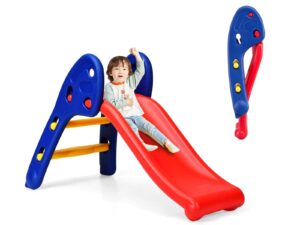 fireflowery toddler slide, astm approved, pe folding baby slide, freestanding climber for indoor, outdoor, pool, ball pit, easy set up, kids slide for toddlers 1-3, 43.5''l*15.5''w*27.5''h