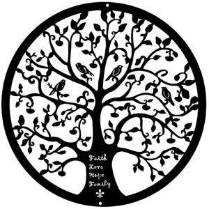 estart tree of life metal wall art 2 set, family tree with birds on branch wall hanging decoration for balcony patio porch bedroom living room garden office and farmhouse