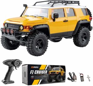 wowrc fms 1:18 toyota fj cruiser official rtr remote control car rtr vehicle models with intelligent lighting 3-ch 2.4ghz transmitter for adults kids (fj cruiser)