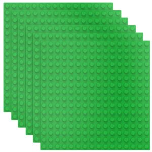 6 pack large building brick baseboard in green, 10 x 10 inch baseplates compatible with duplo,mega, baseplate for diy play table or wall