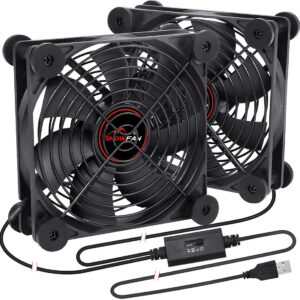 snowfan daul usb computer fan, 120mm fan silent fan with variable speed controller for receiver dvr playstation xbox computer cabinet cooling (120mm, black, 2)